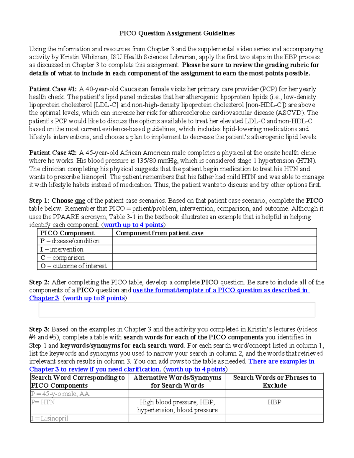 PICO Question Assignment - Spring 2023 - PICO Question Assignment ...