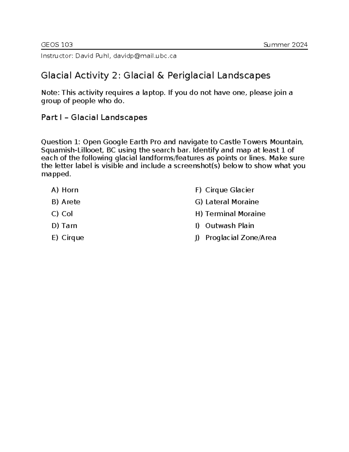 GEOS 103-Glacial 2 In Class 24 - GEOS 103 Summer 2024 Instructor: David ...