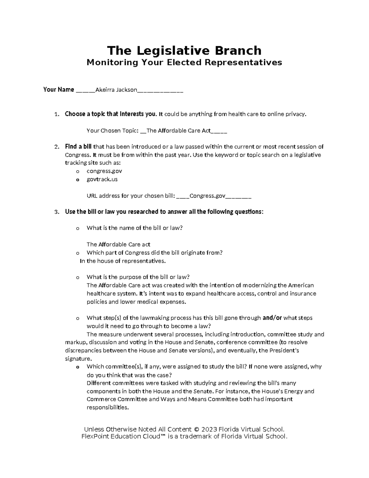 The legislative branch assignment template Finished - The Legislative ...