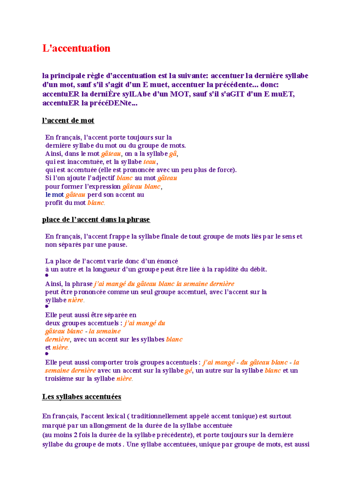 L'accentuation - L'accentuation - L'accentuation la principale règle d ...