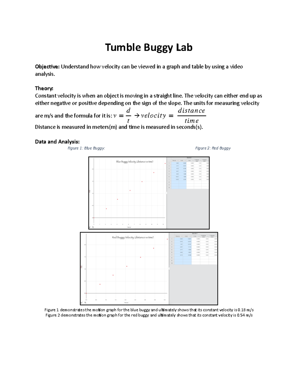 Lab #1 - Tumble Buggy - phys111 - Tumble Buggy Lab Objec0ve: Understand ...