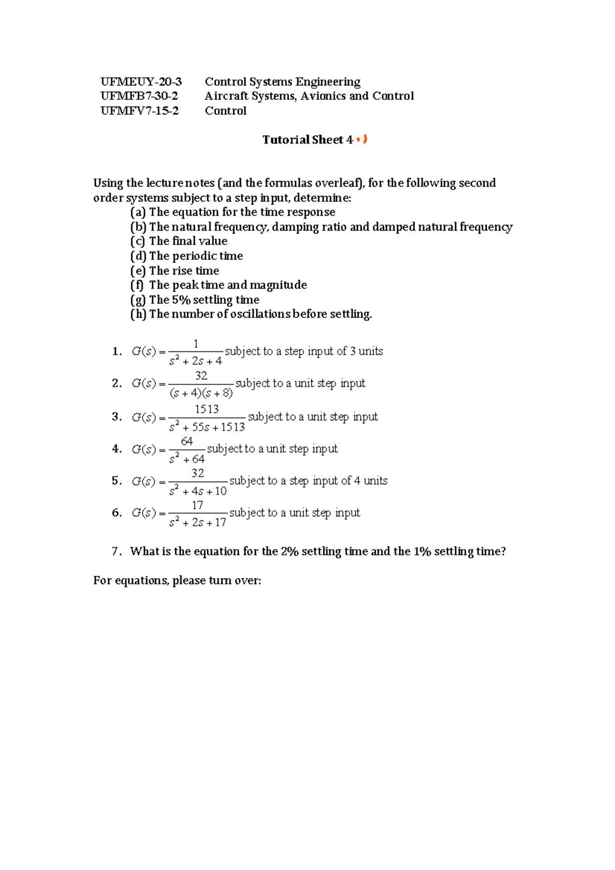 Tutorial 4 - brief 4.1 - UFMEUY-20-3 Control Systems Engineering UFMFB7 ...