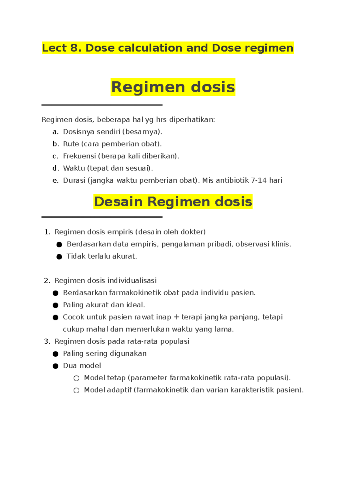 Dose Calculation and Dose Regimen - Lect 8. Dose calculation and Dose ...