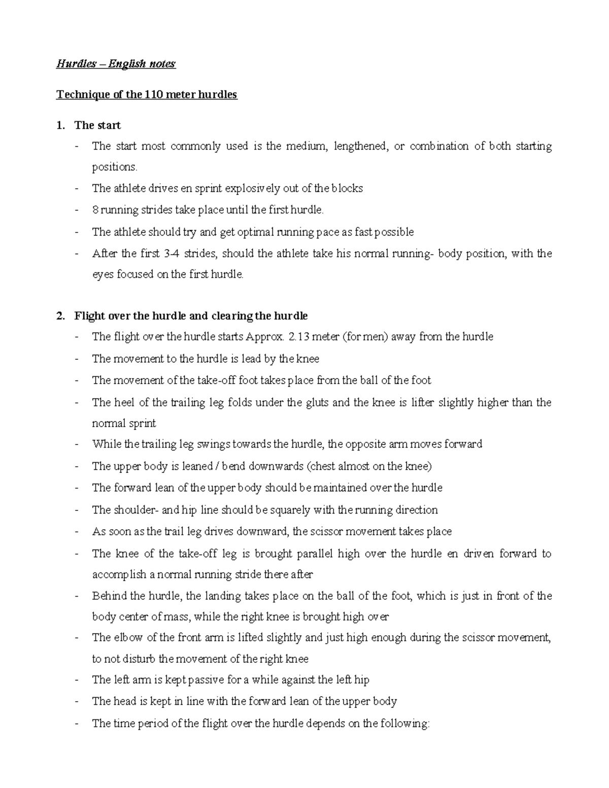 Hurdles+english+notes - Hurdles – English notes Technique of the 110 ...