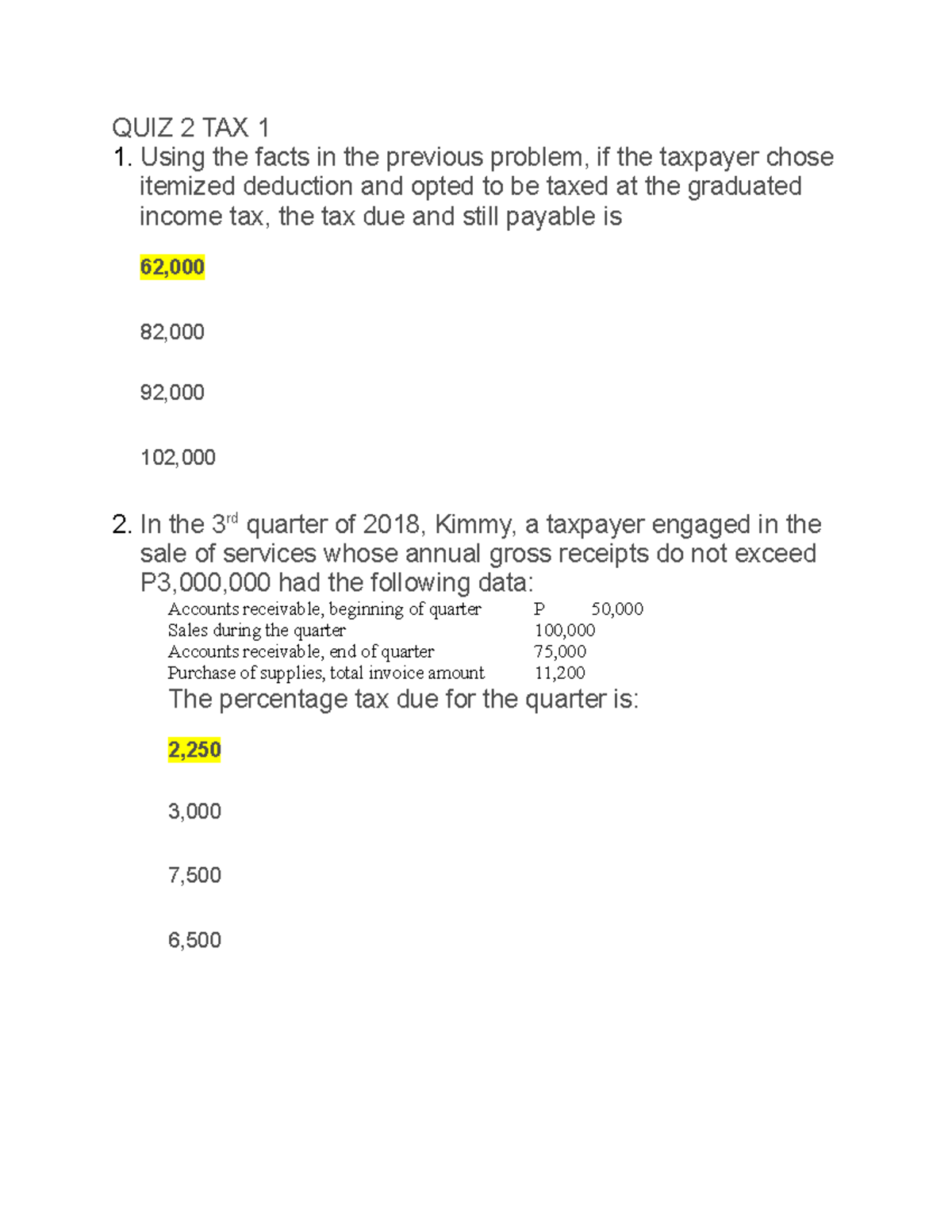 QUIZ 2 TAX 1 General Priciples - QUIZ 2 TAX 1 1 the facts in the ...