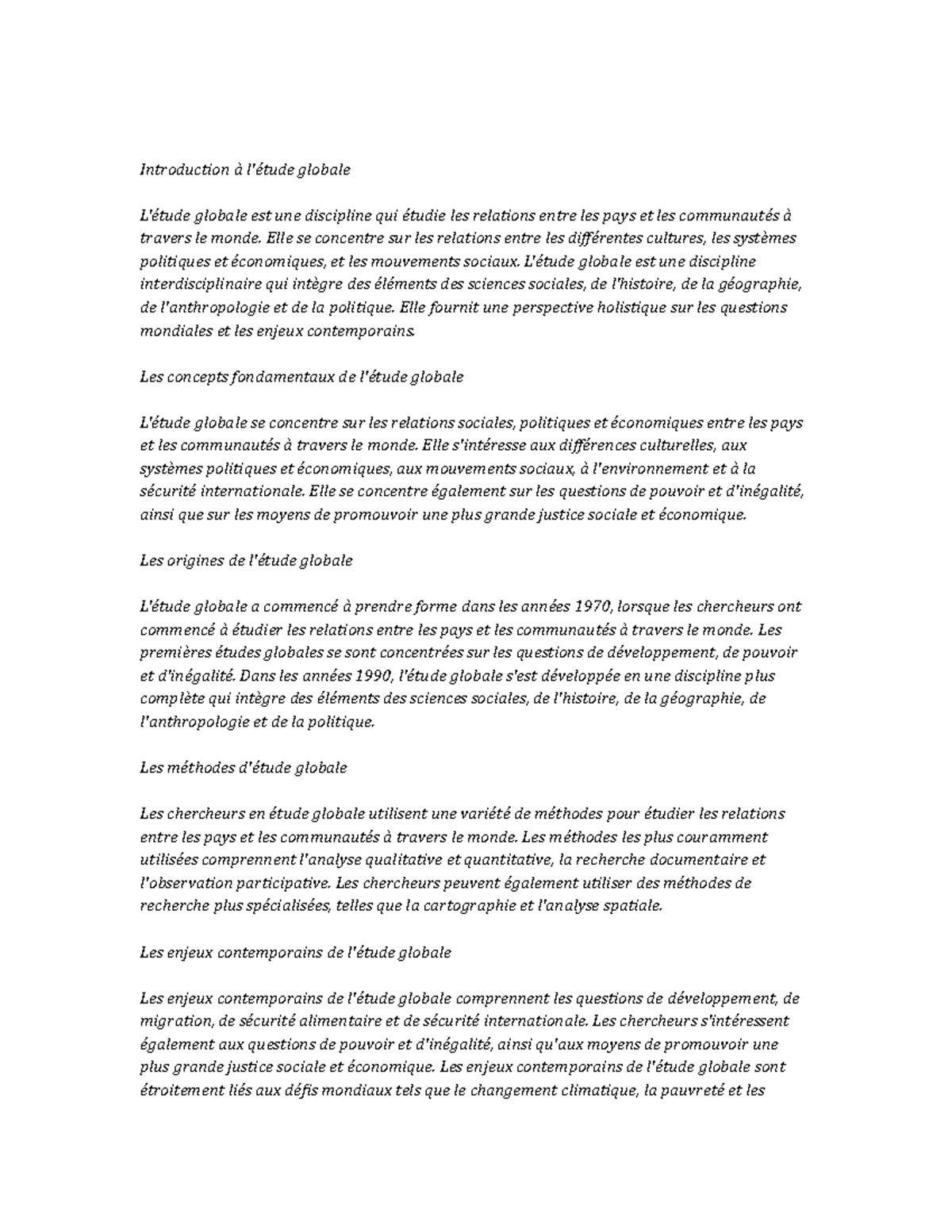 Global Studies Study Notes - Introduction à l'étude globale L'étude ...