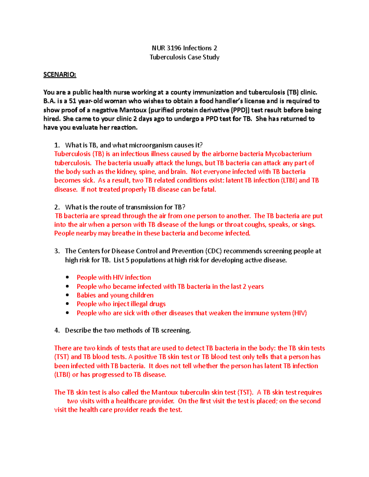 Tubercolosis case study - NUR 3196 Infections 2 Tuberculosis Case Study ...