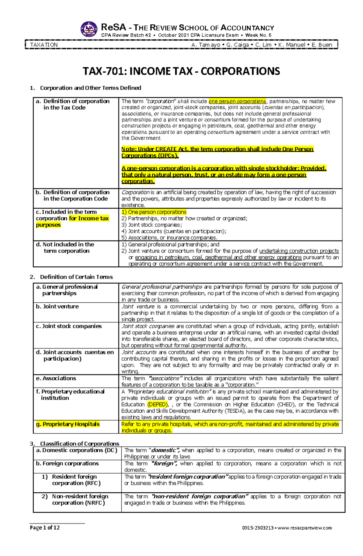 Tax Create LAw COrpyy - ReSA - THE REVIEW SCHOOL OF ACCOUNTANCY CPA ...