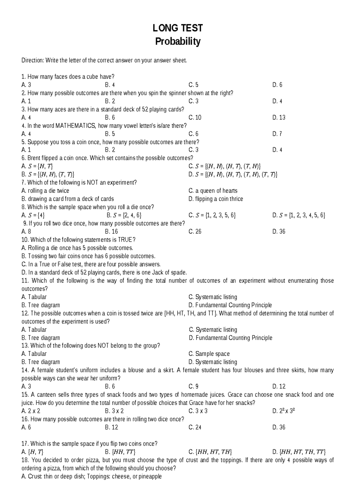 LONG TEST week 5 7 - to help students like me - LONG TEST Probability ...