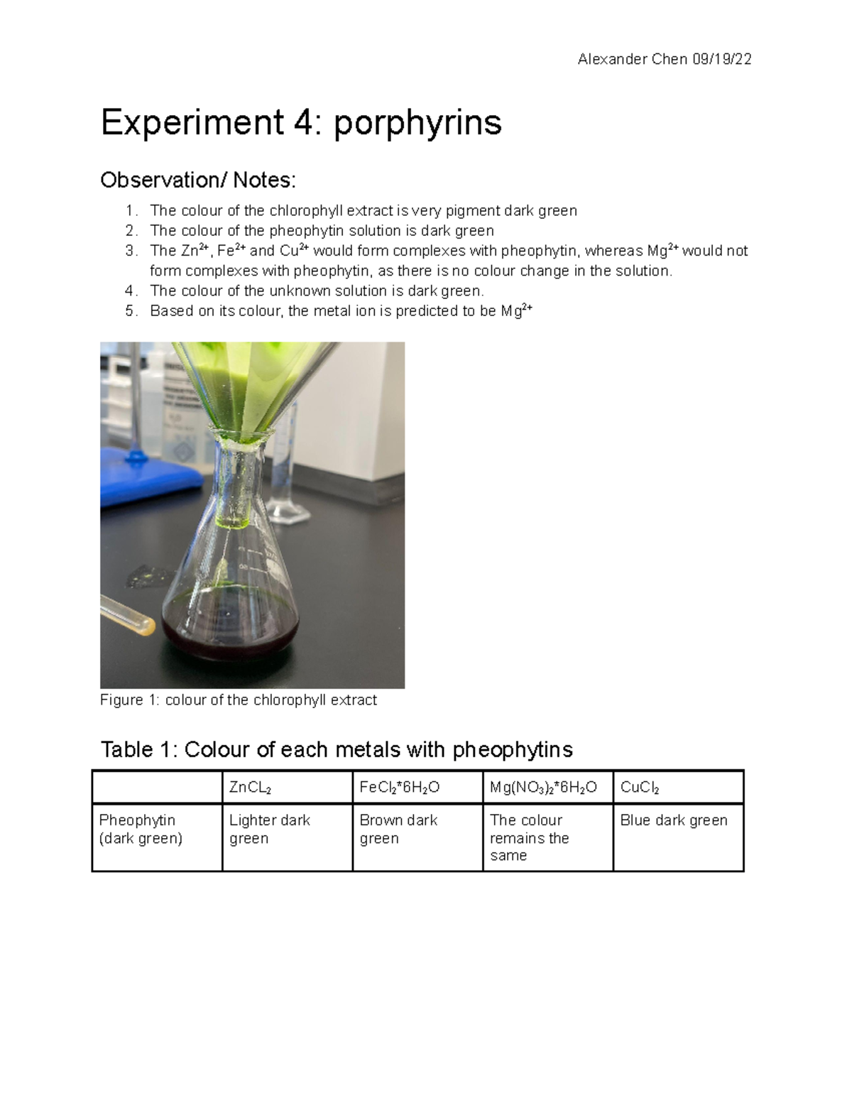 E4 logbook - Please give as much additional information as possible - Experiment 4: porphyrins ...