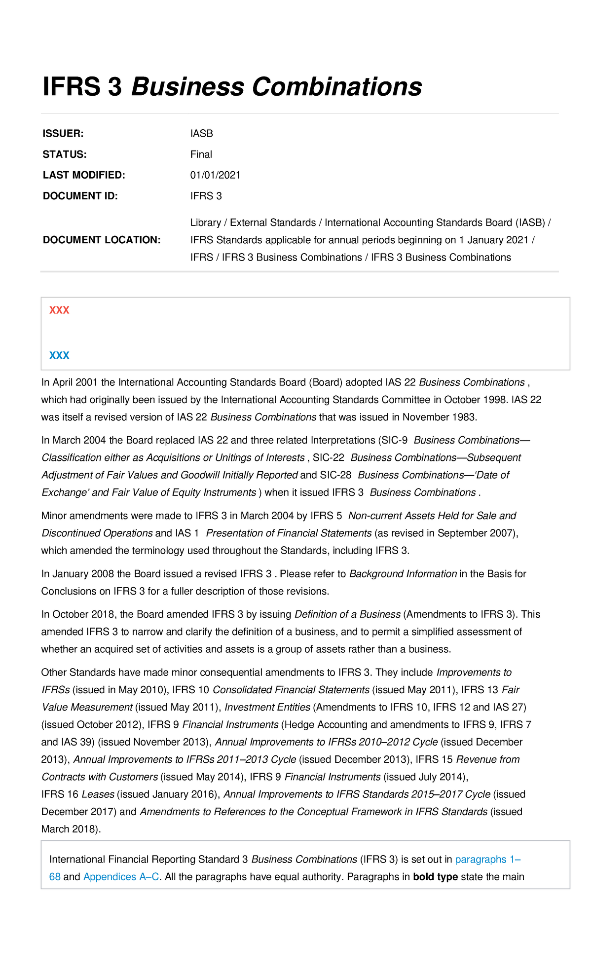 IFRS 3 i Business Combinations i - IFRS 3 Business Combinations ISSUER ...