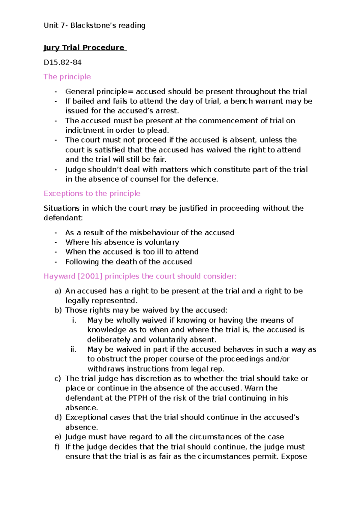 Jury Trial Procedure - Jury Trial Procedure D15- The principle - General principle= accused ...