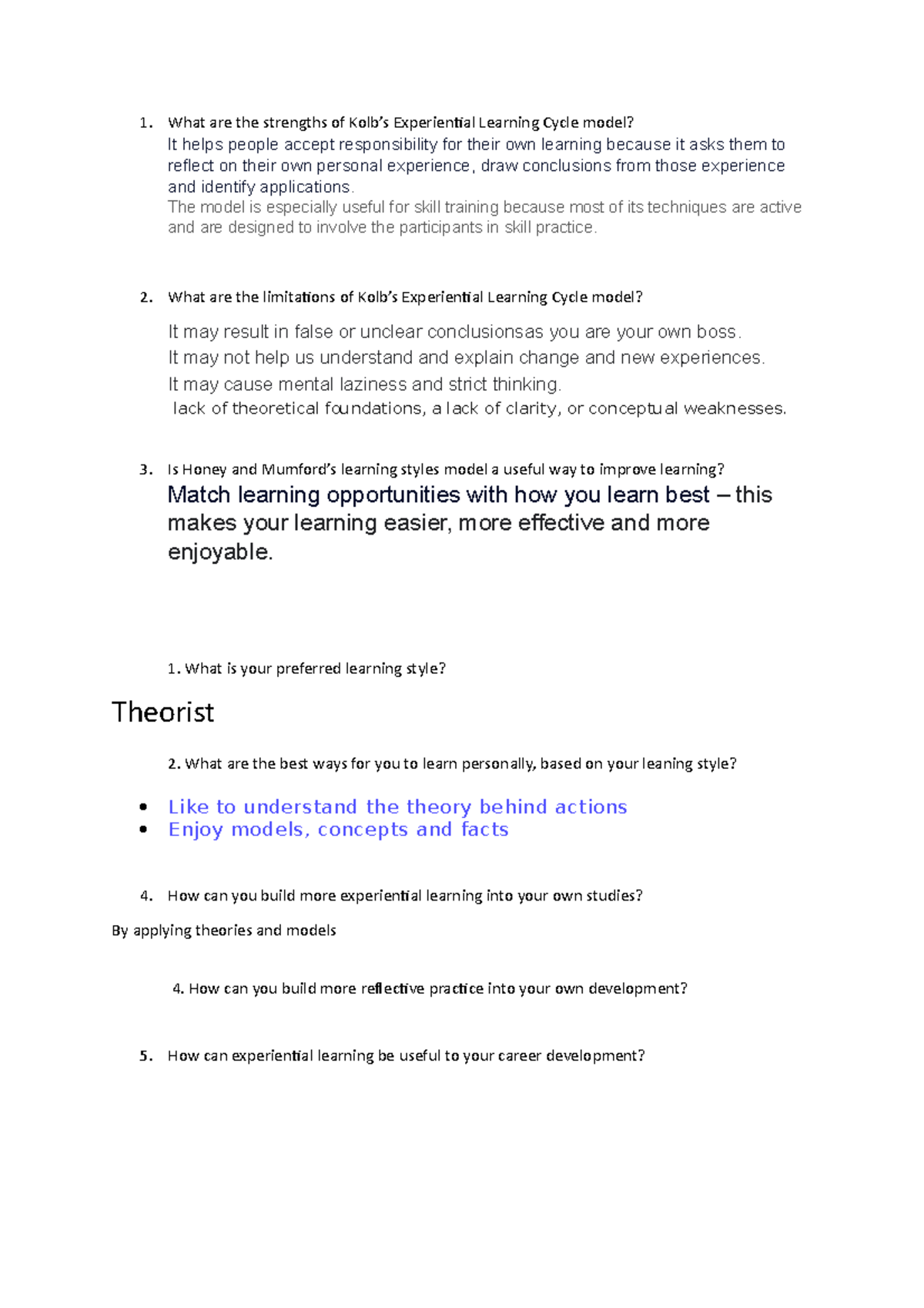 Class 1 work for elon musk activity - 1. What are the strengths of Kolb ...