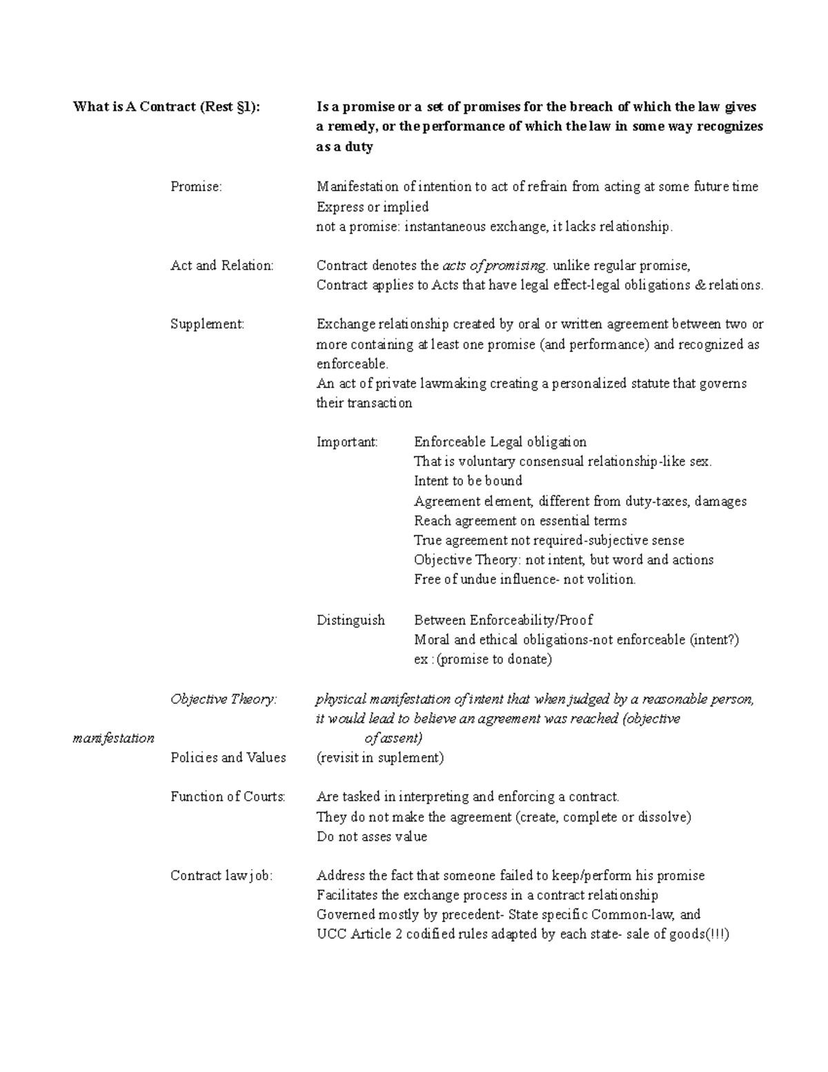 Contracts Outline 2 What Is A Contract Rest 1 Is A Promise Or A