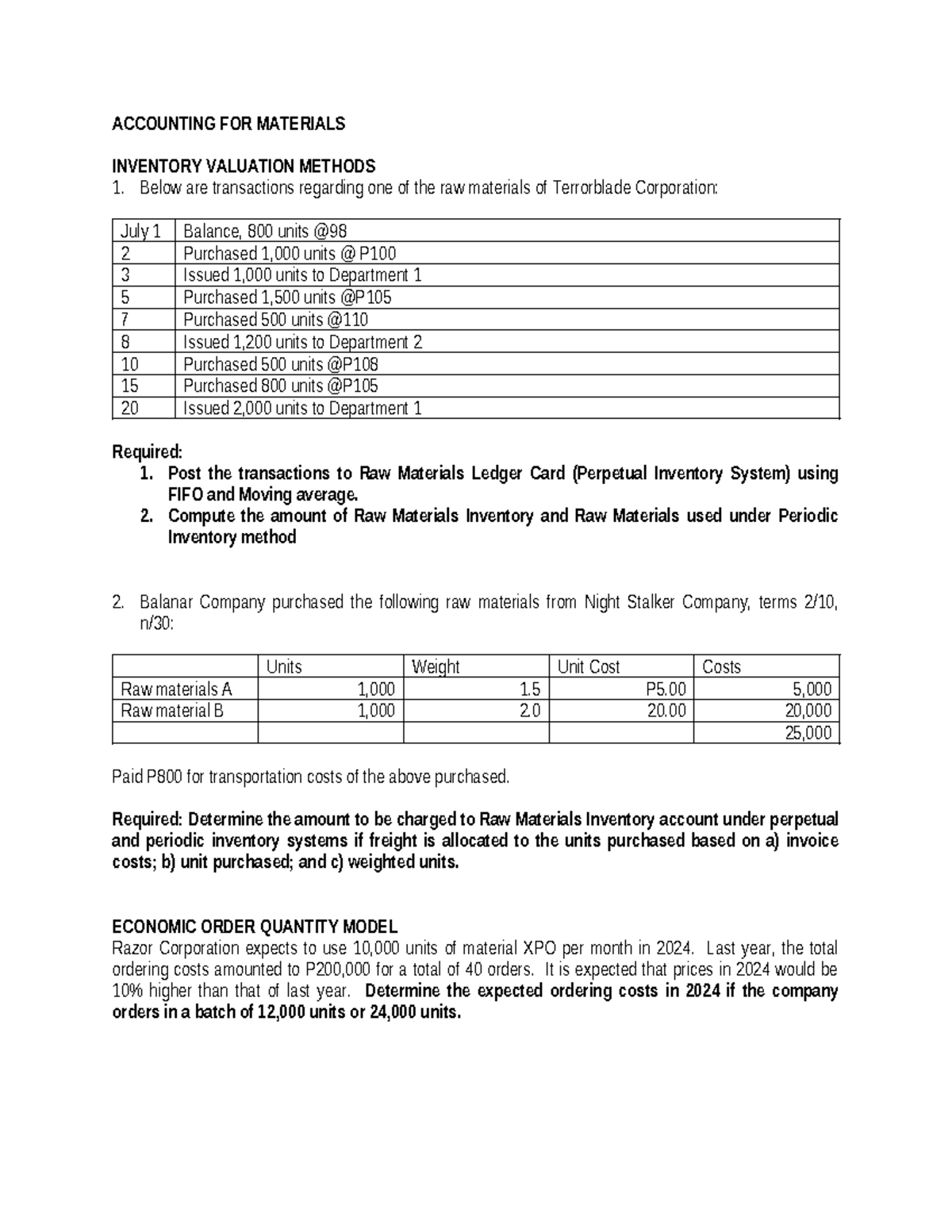 Chapter 3 Accounting for Materials Assignment - ACCOUNTING FOR ...