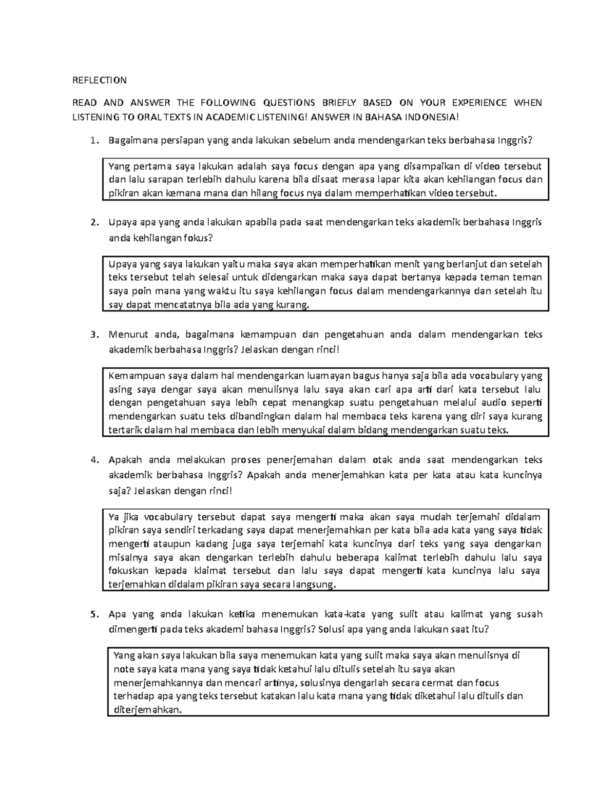 C Reflection(ALS) - Academic Listening And Speaking Course - REFLECTION READ AND ANSWER THE ...