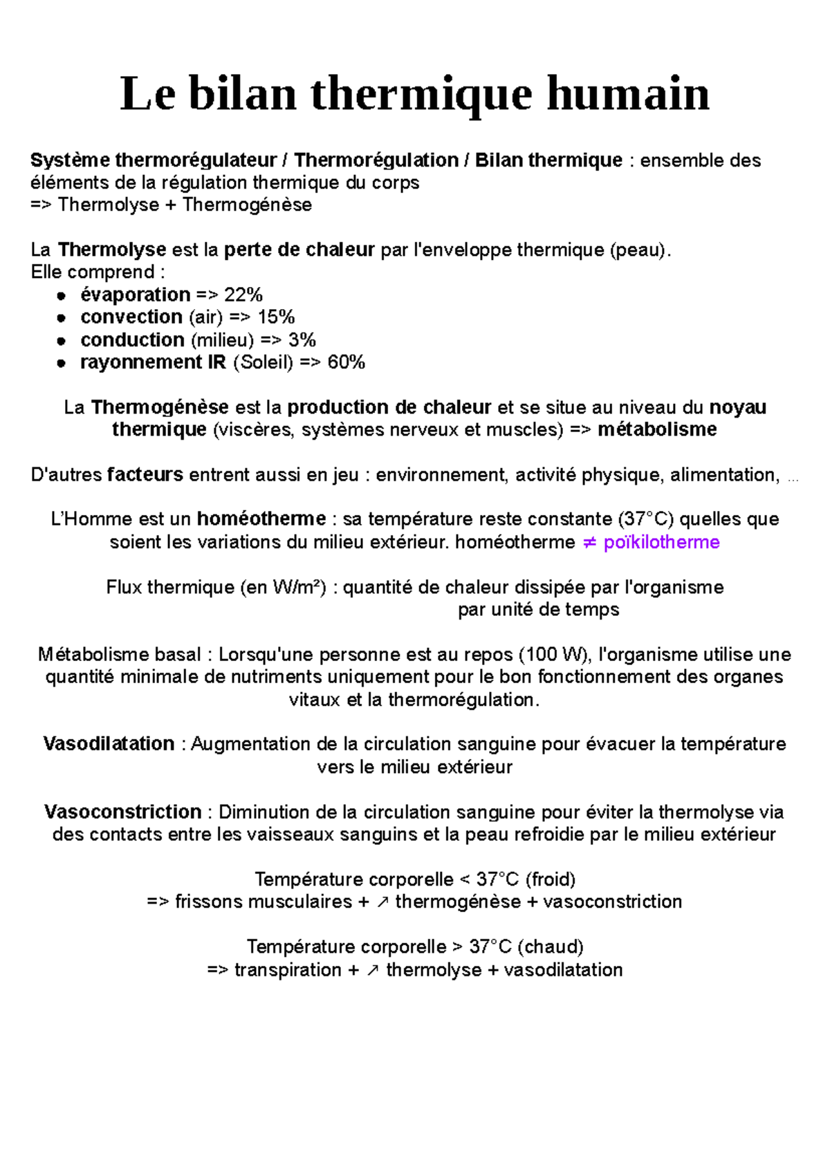 Le bilan thermique humain - Le bilan thermique humain Système ...
