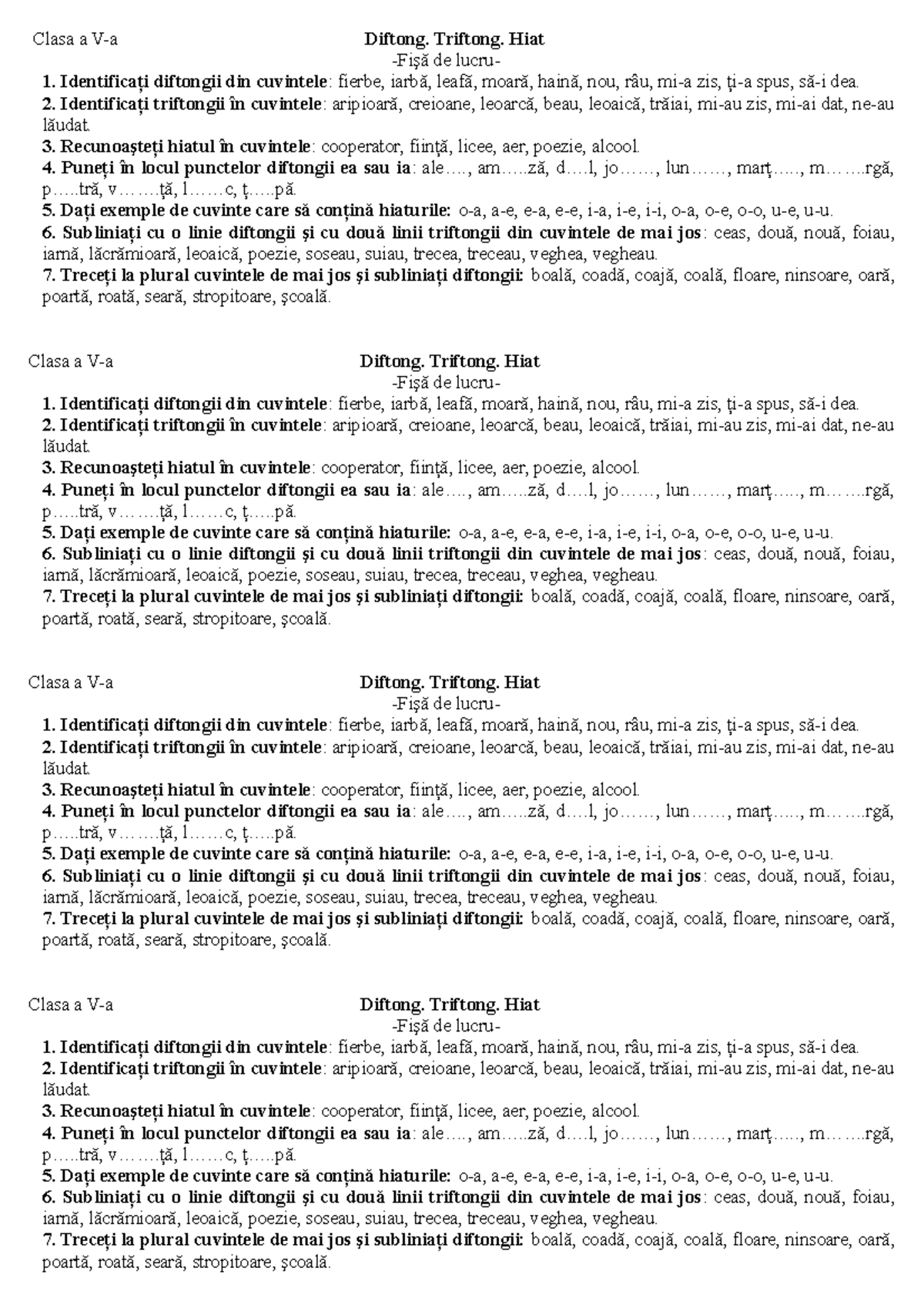 Fisadelucru.diftong - Fisa prezintă grupurile de sunete: diftong ...