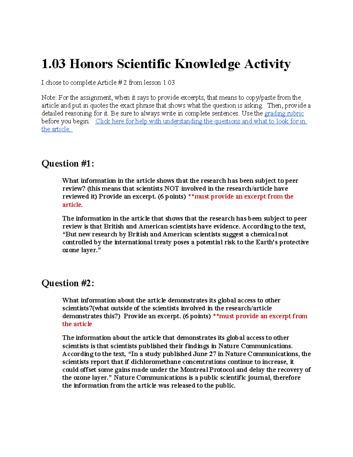 1.03 - 1.03 honors chemistry assignment flvs - 1 Honors Scientific ...