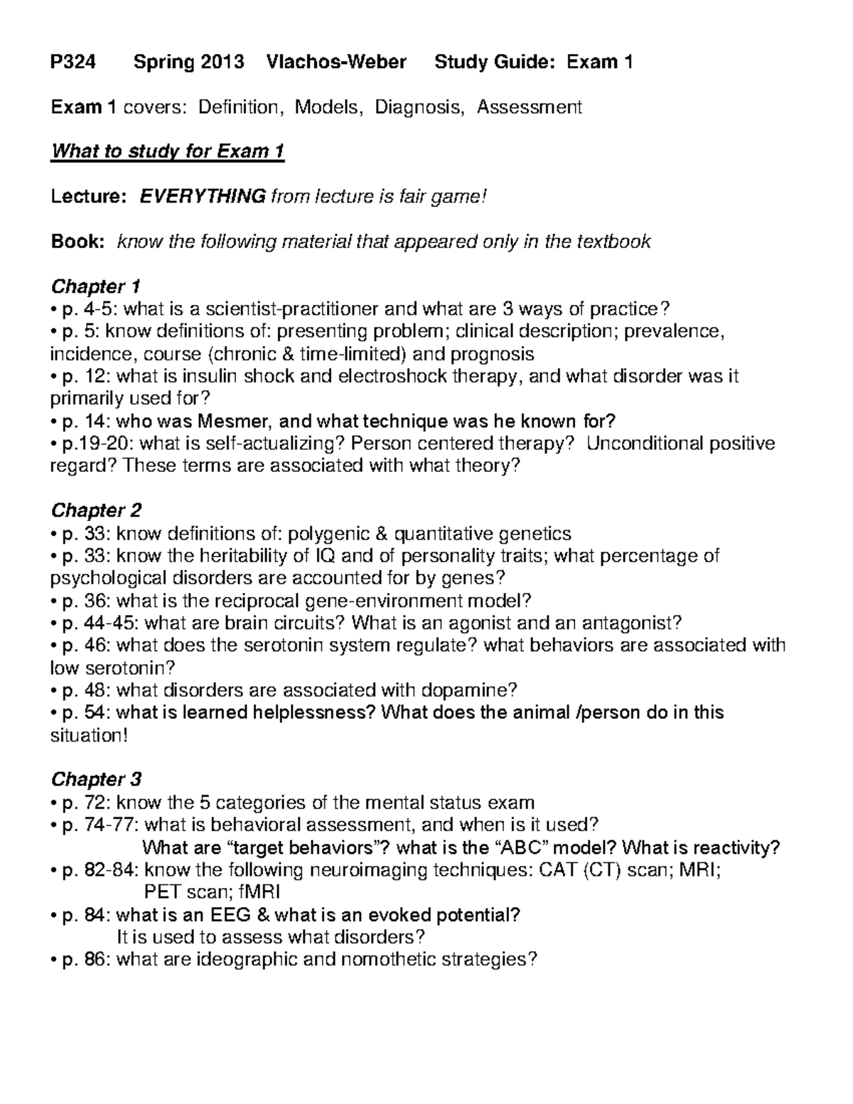 Practical - exams 1-3, study guides - P324 Spring 2013 Study Guide ...