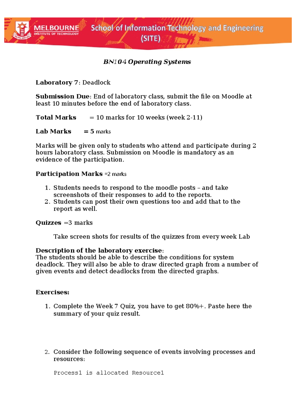 BN104 Laboratory wk7 Deadlock - BN104 Operating Systems Laboratory 7 ...