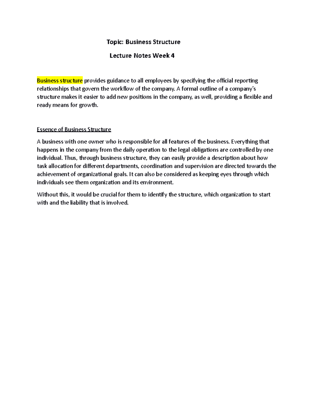 Document 34 - This notes contains information about business structures ...