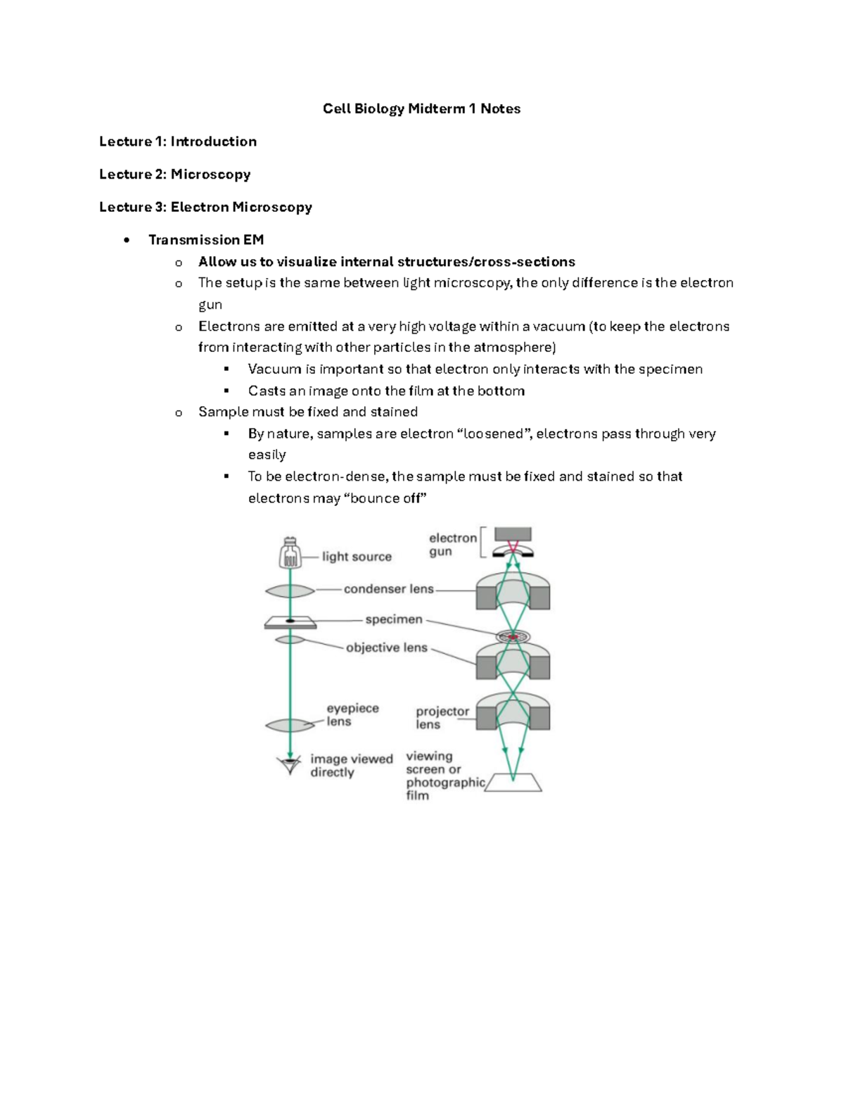 Cell Biology M1 Notes - Cell Biology Midterm 1 Notes Lecture 1 ...
