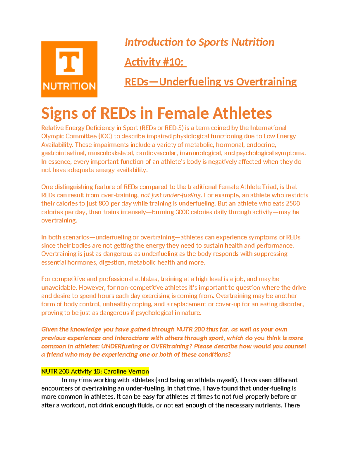 Activity 10 - Signs of REDs in Female Athletes Relative Energy ...