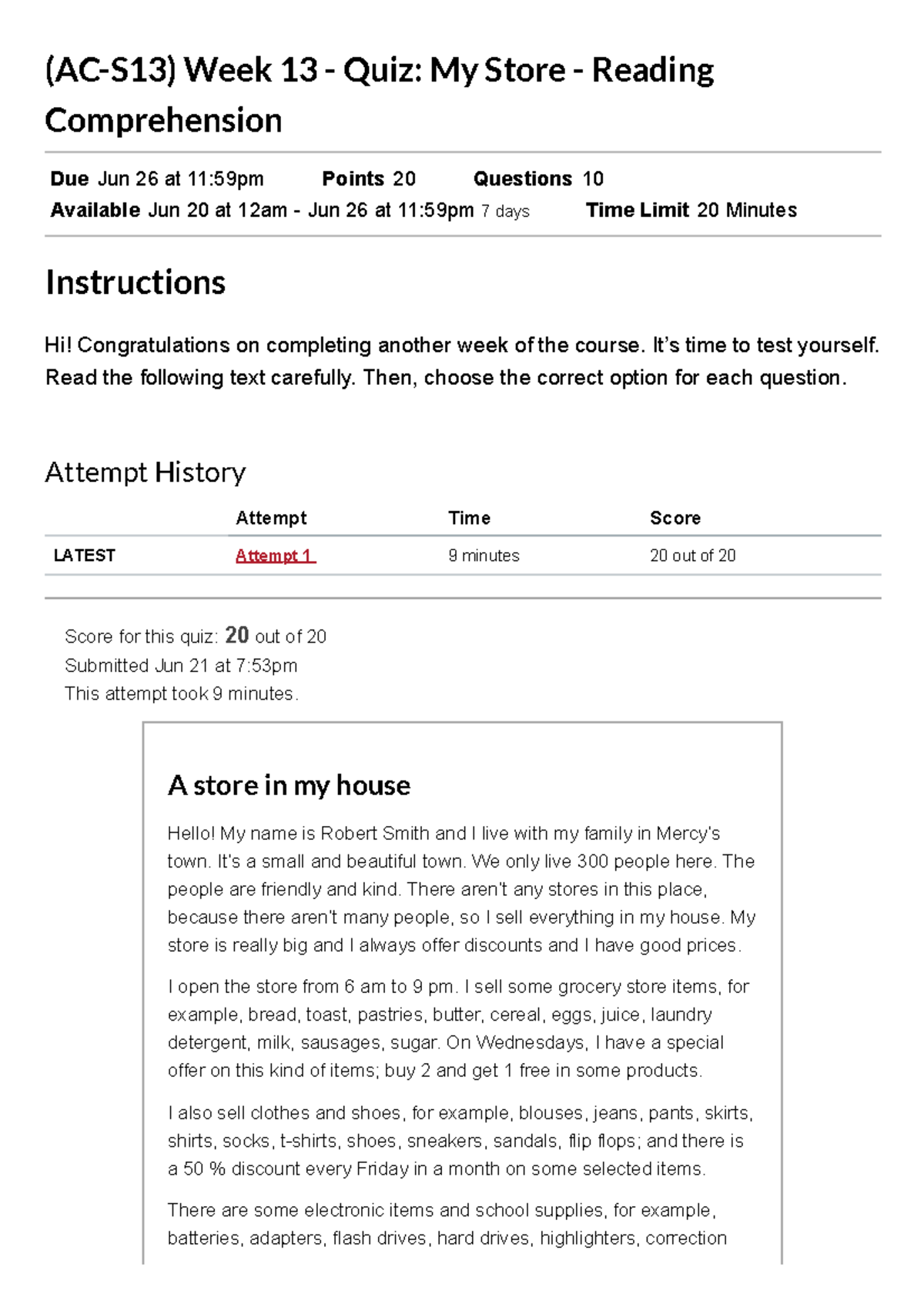 (AC-S13) Week 13 - Quiz My Store - Reading Comprehension Ingles II ...