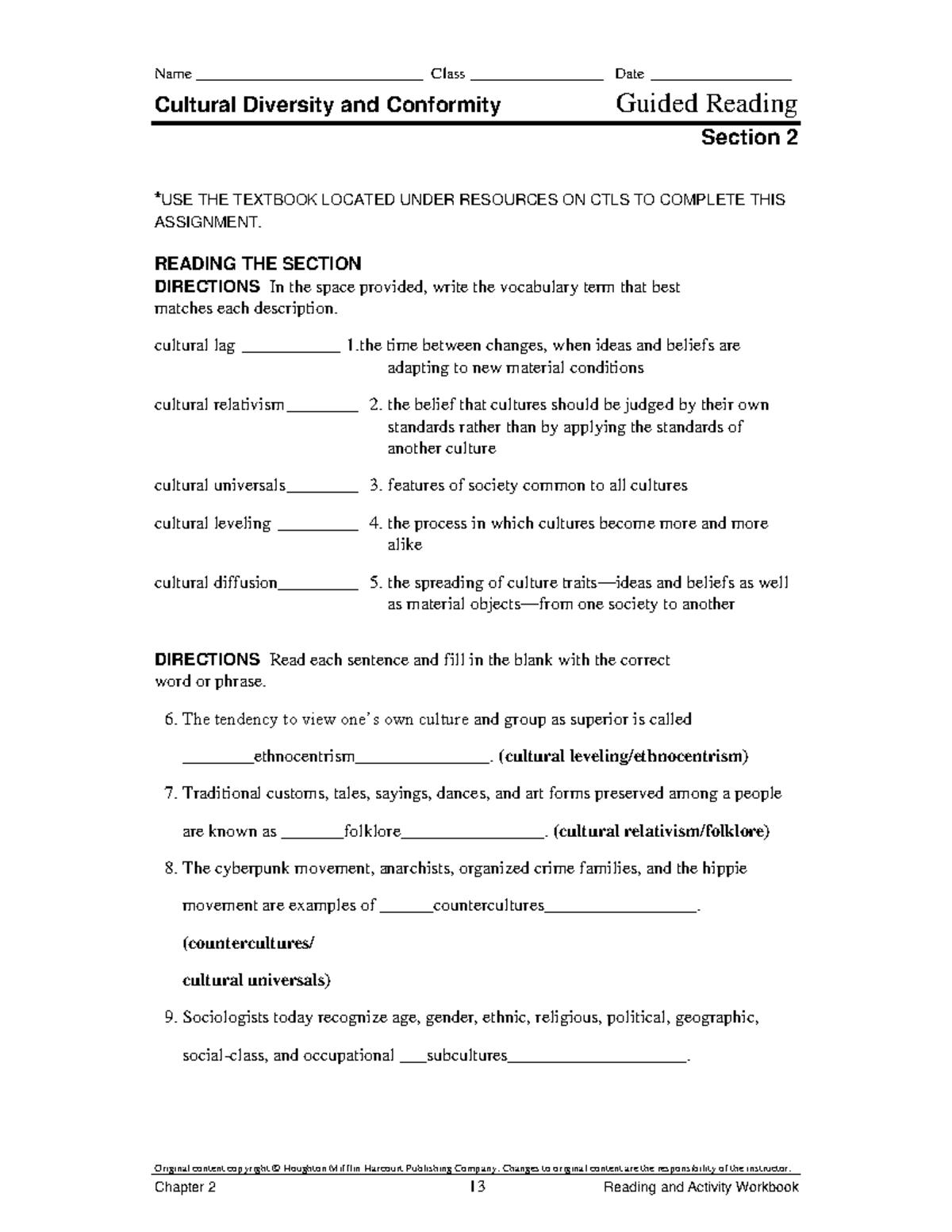 Unit 2 Culture Variations Guided Reading - Name ...