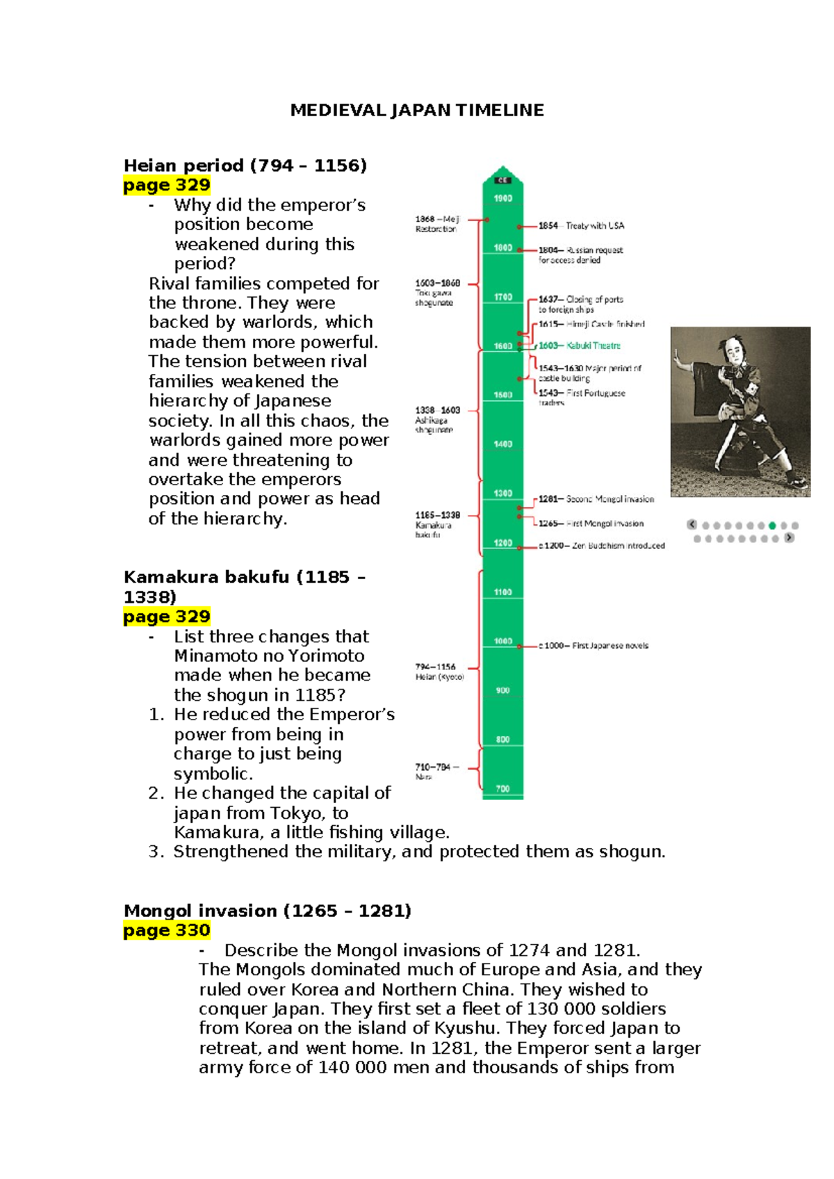 The rise of the Shoguns - hsitory - MEDIEVAL JAPAN TIMELINE Heian ...