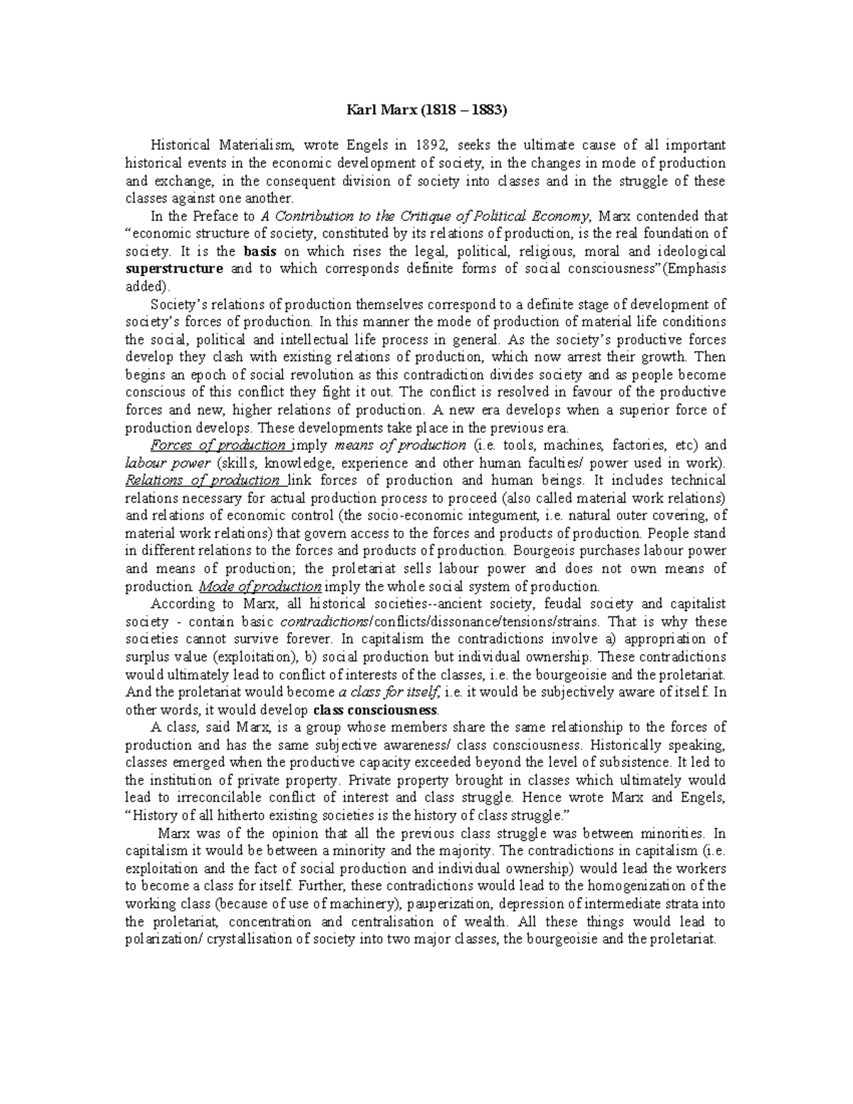 Marxism - Maxism theory - Karl Marx (1818 – 1883) Historical ...