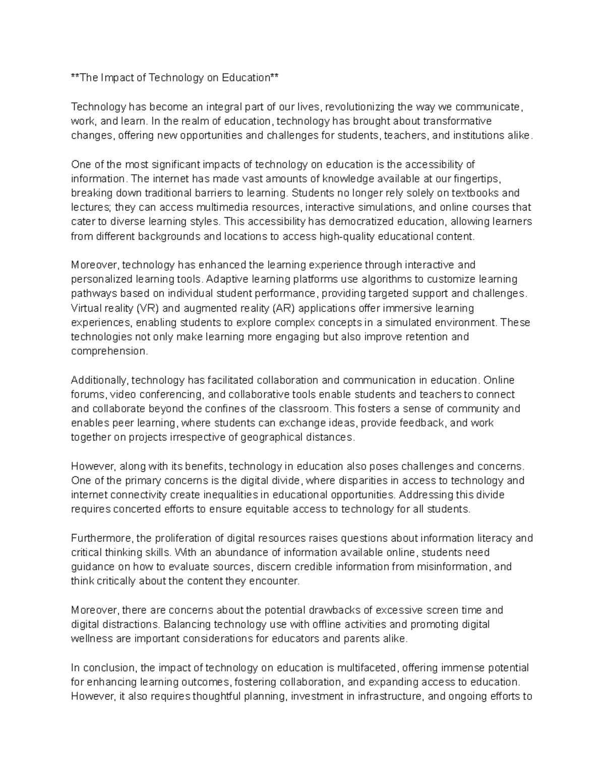 The Impact of Technology on Education - The Impact of Technology on ...