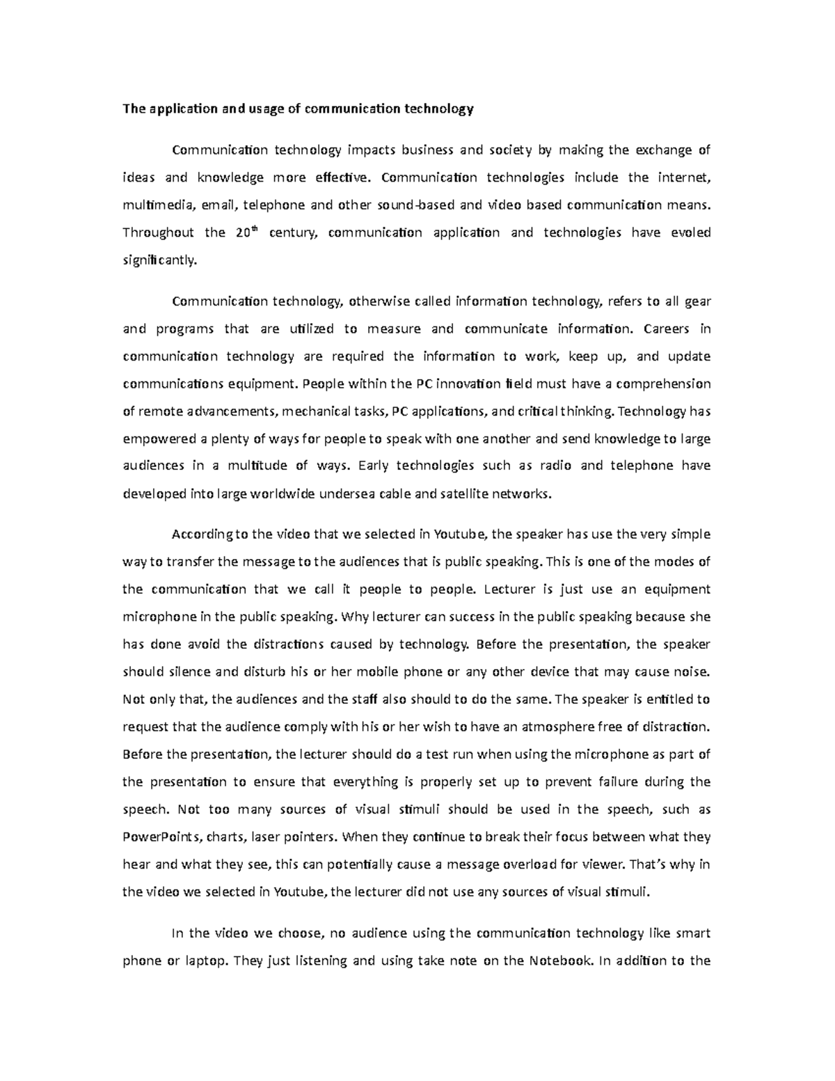 The application and usage of communication technology - The applicaion ...