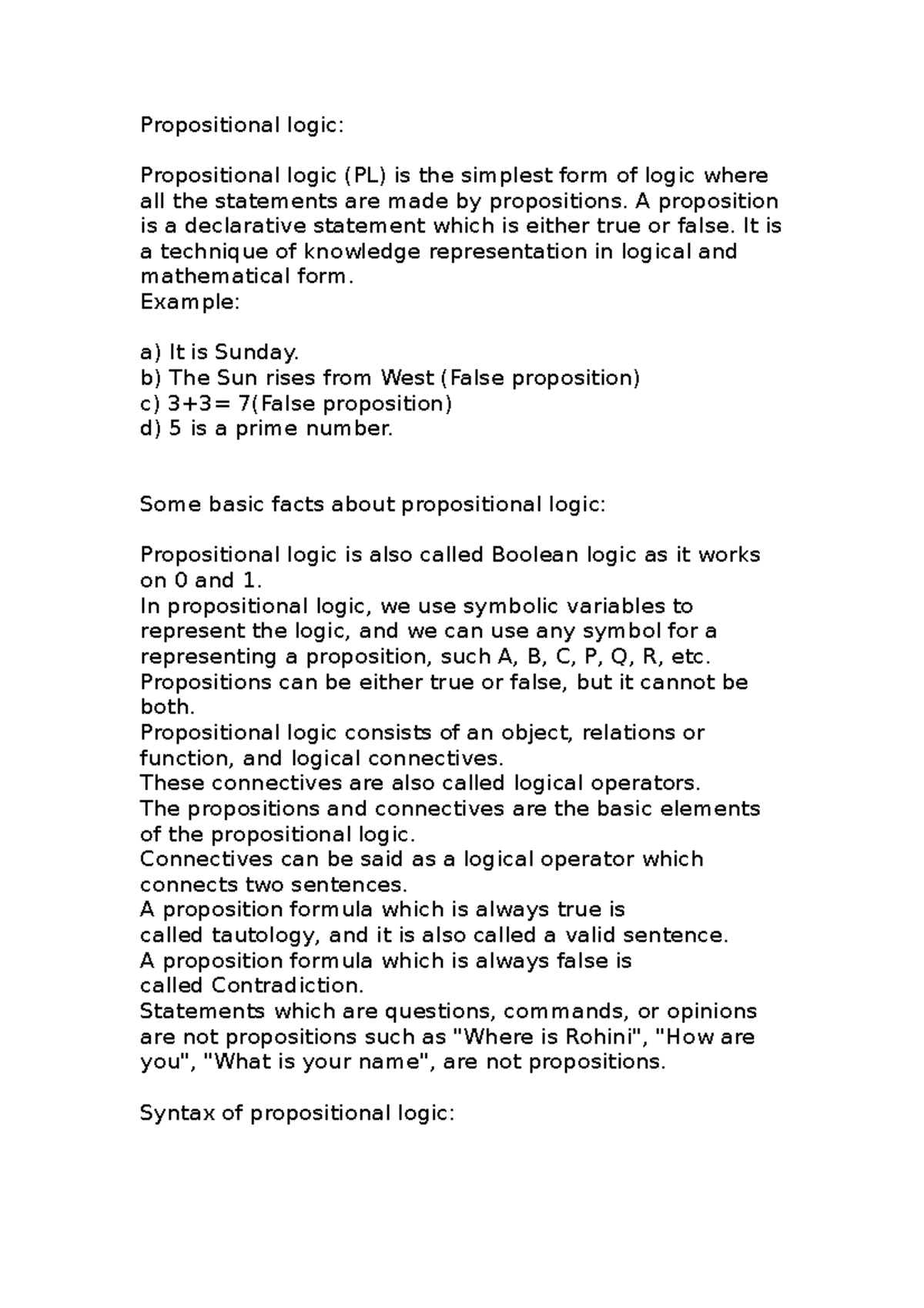 Ail1 - all about proportional logic with examples - Propositional logic ...