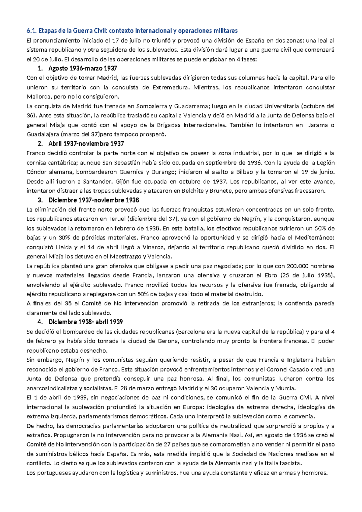 Guerra Civil Y Franquismo - Etapas de la Guerra Civil: contexto ...