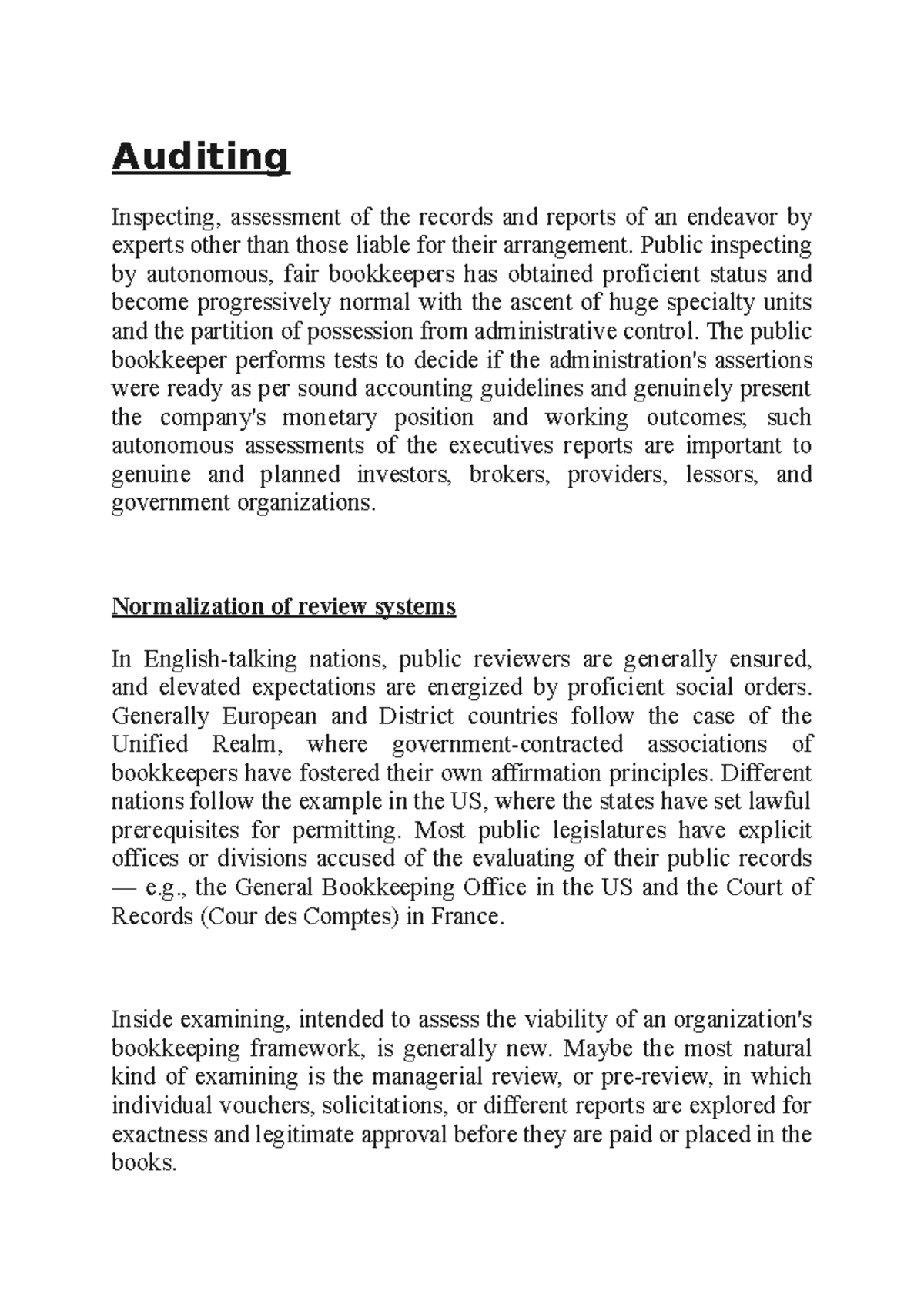 Auditing - Auditing Inspecting, assessment of the records and reports ...