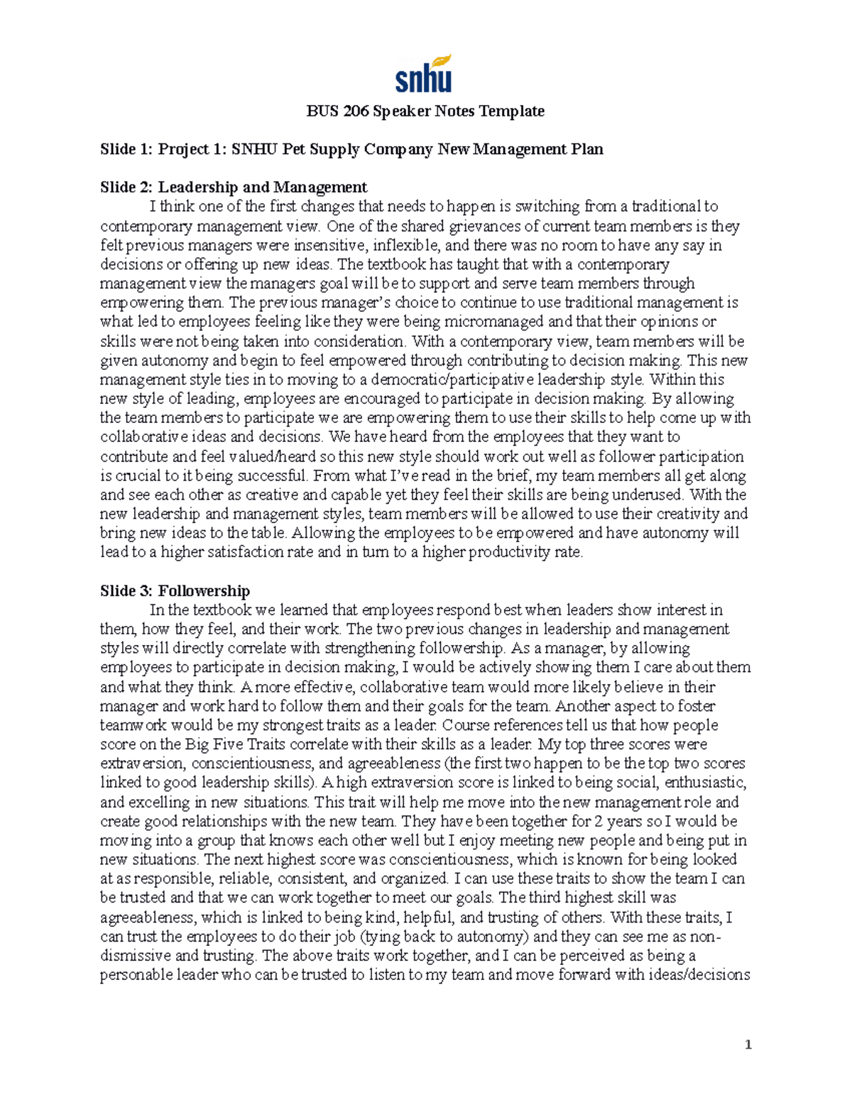 BUS 210 Speaker Notes -Brittney Olufs - BUS 206 Speaker Notes Template ...