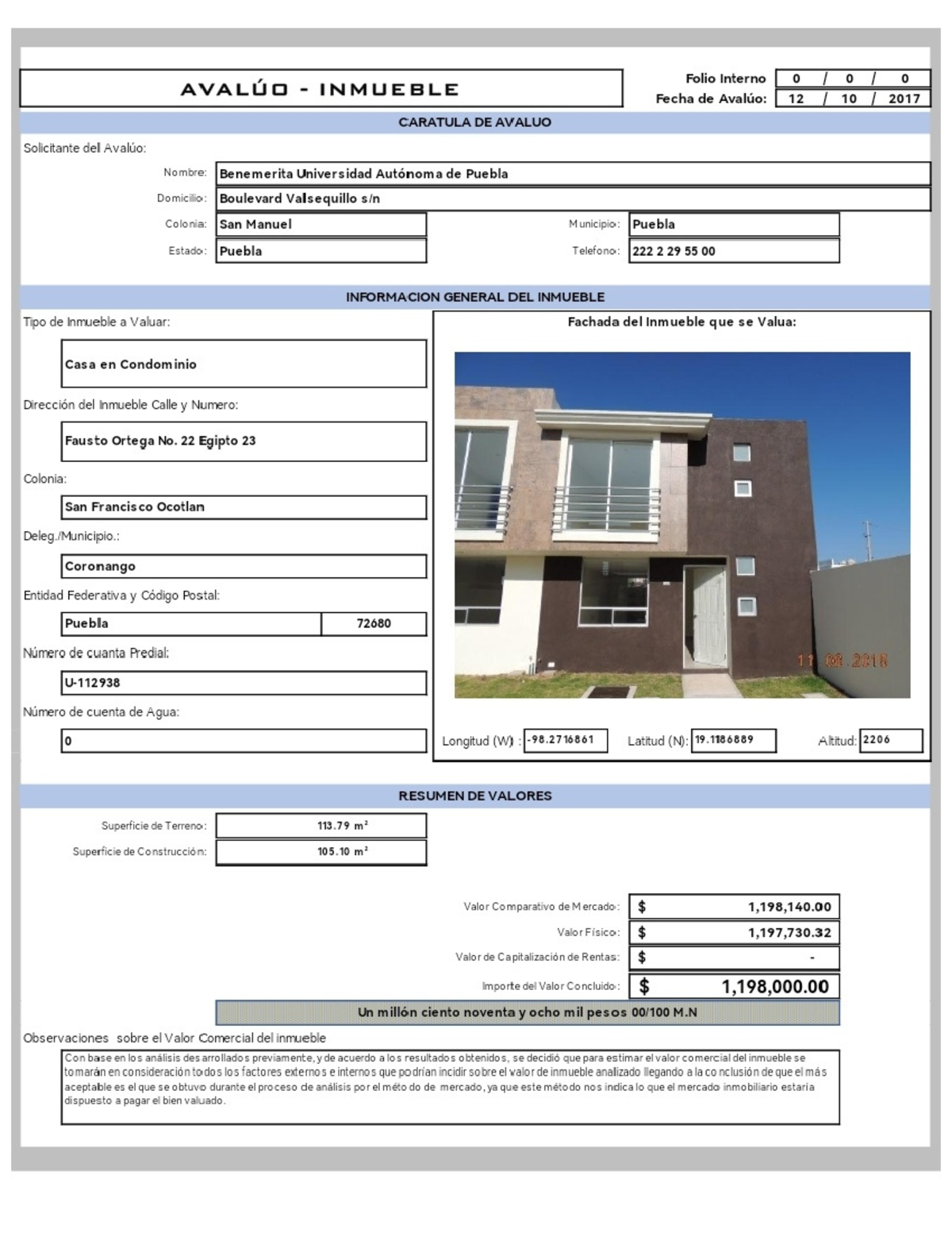 Evaluó de inmueble - inversion mobiliaria - Studocu