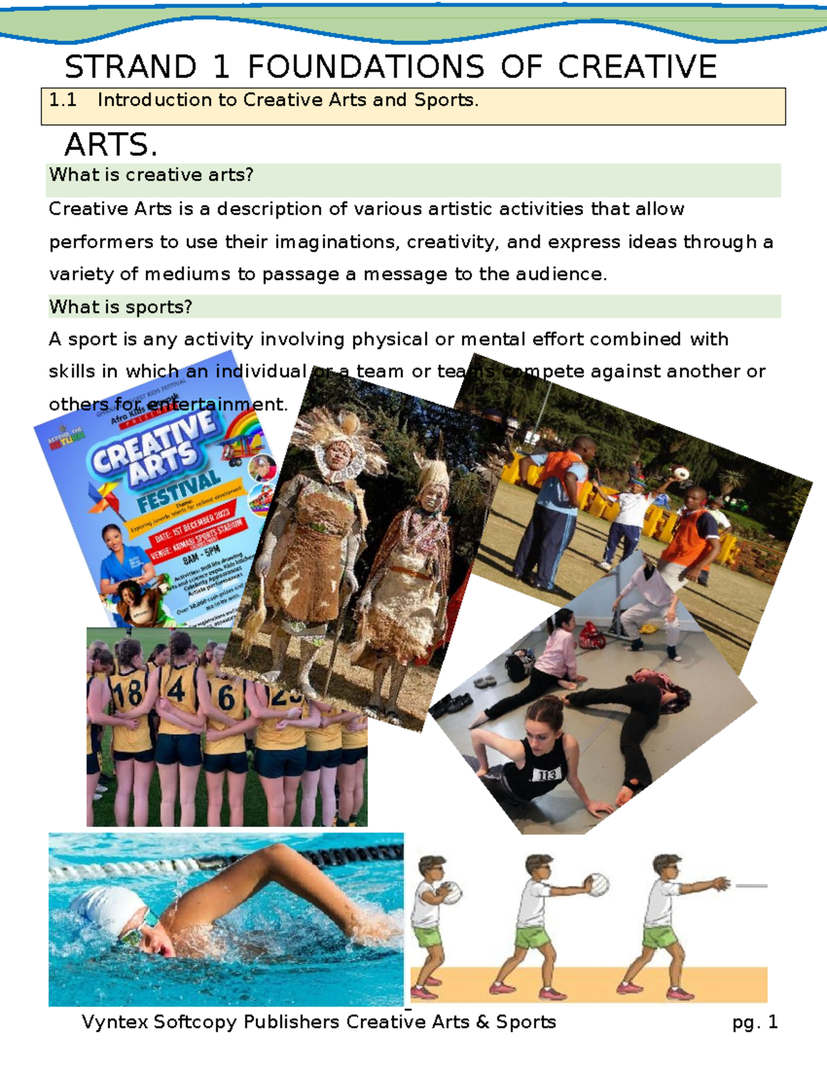 Creative ARTS & Sports - 1 Introduction to Creative Arts and Sports ...