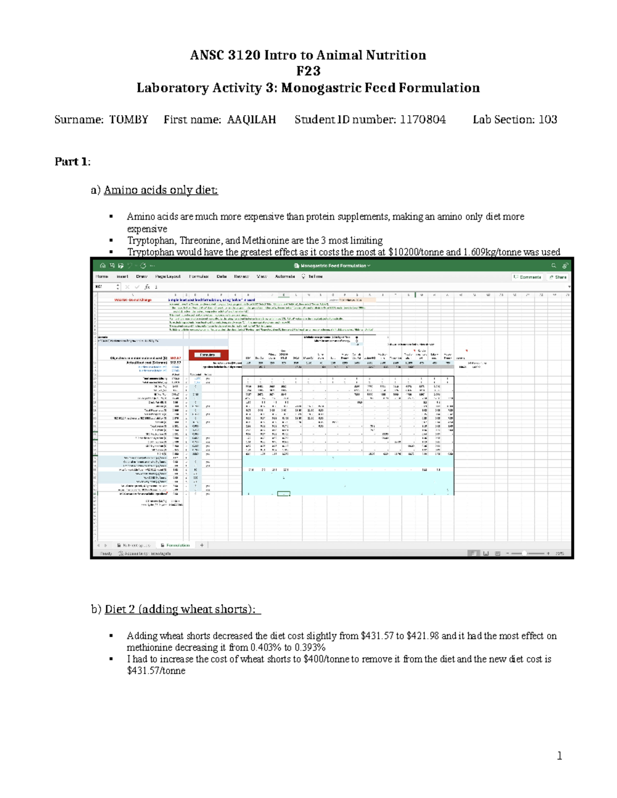 ANSC3120 F23 Lab Act 3 Tomby A - ANSC 3120 Intro to Animal Nutrition F Laboratory Activity 3 ...