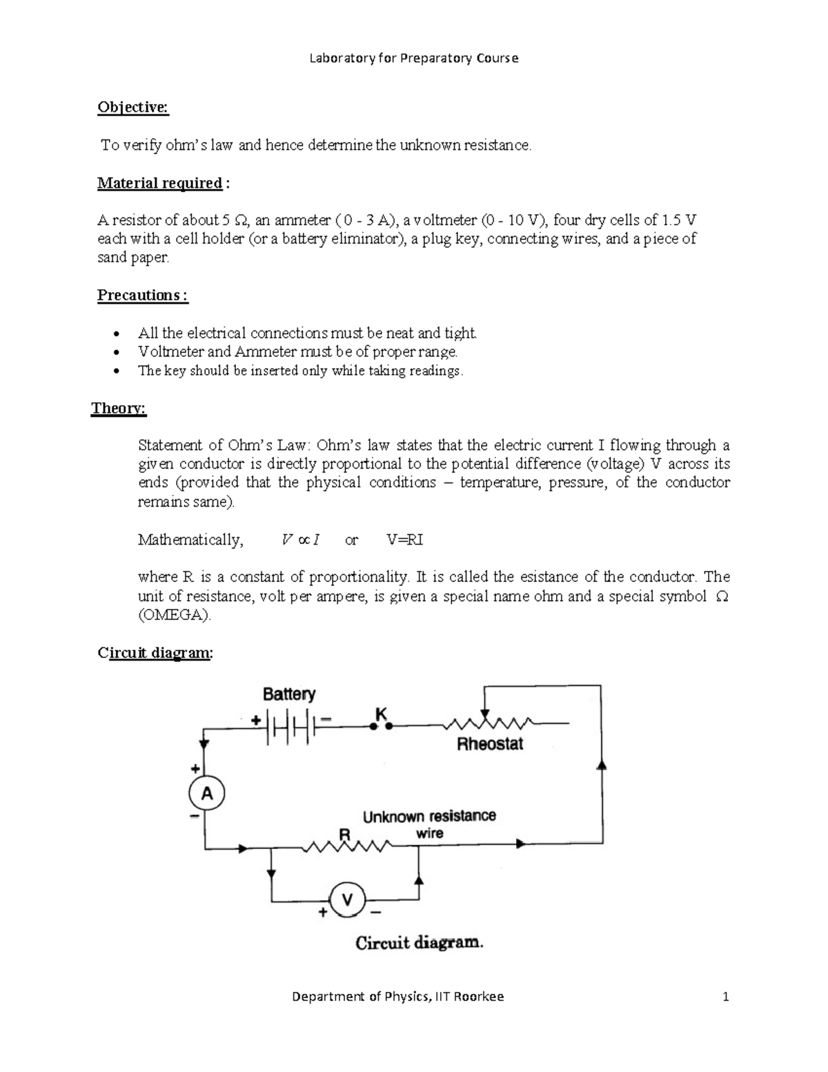 2 Ohms law - Note for ohm's law - Laboratory for Preparatory Course ...