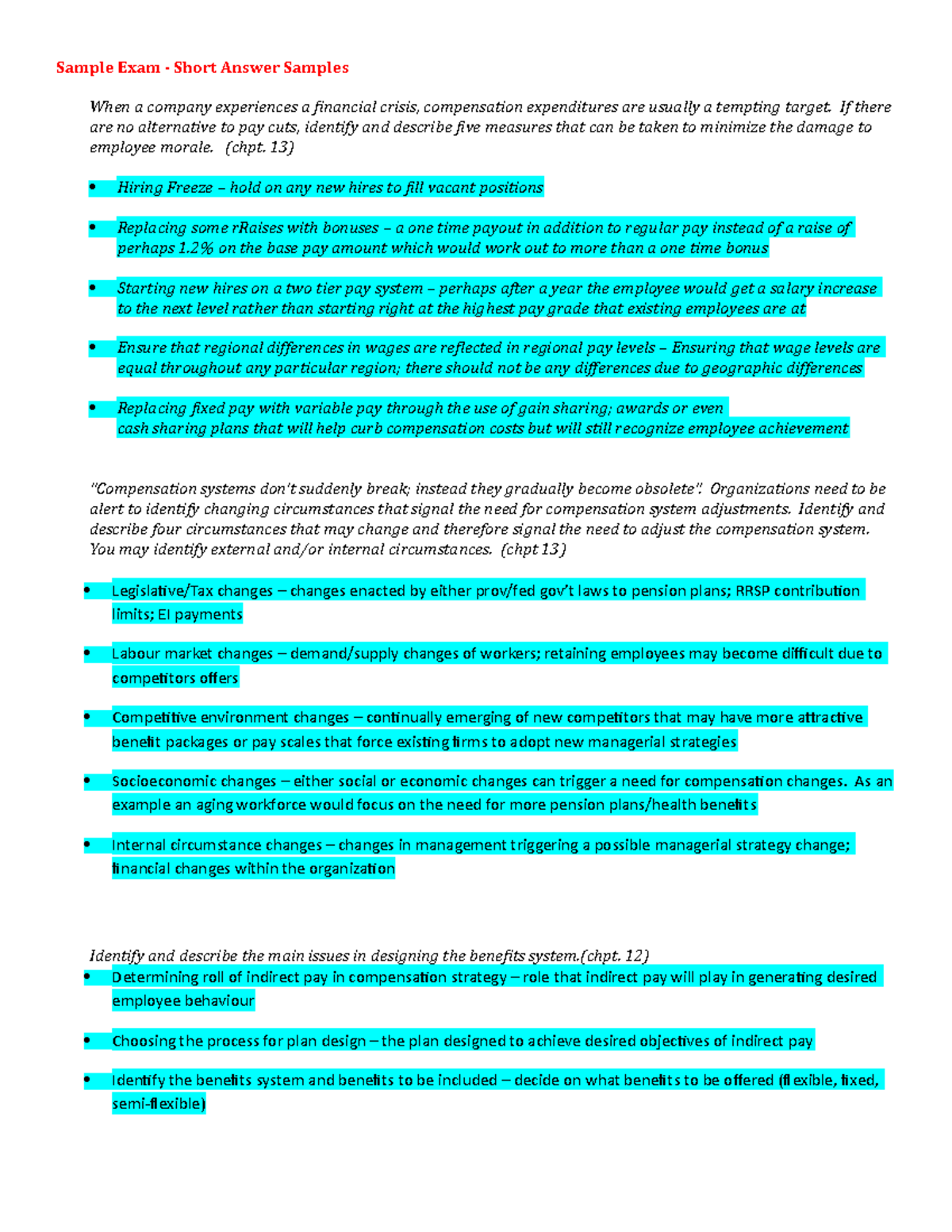 Final exam review- short answer examples (chpt 1-13) - Sample Exam ...