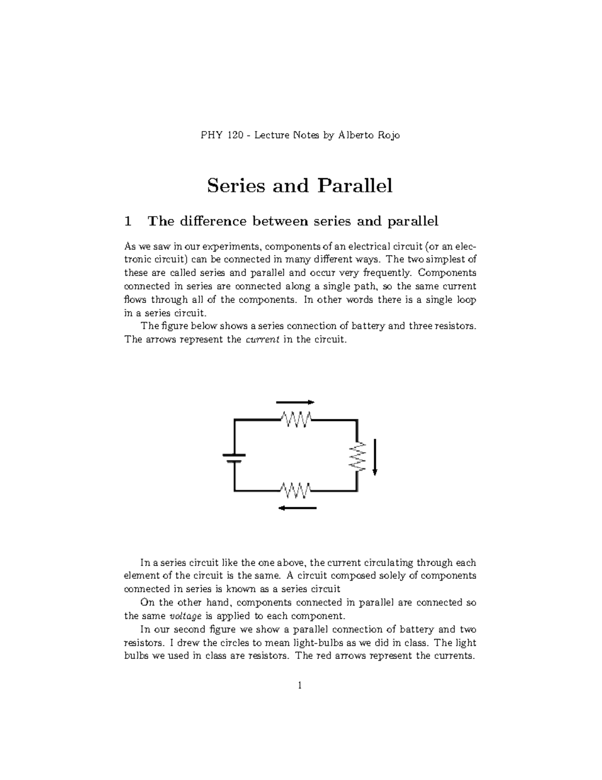 Series and parallel - Lecture notes 9 - PHY 120 - Lecture Notes by ...