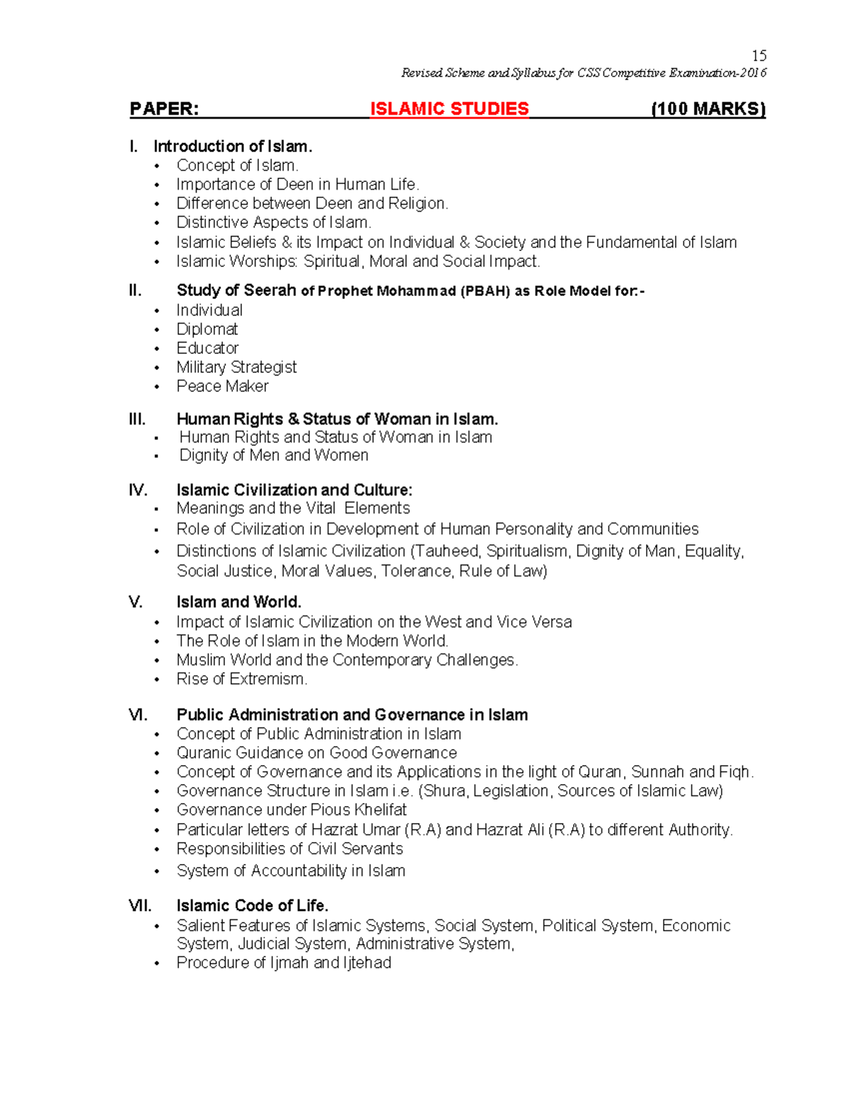 Islamiat Syllabus - Isl syl - Studocu