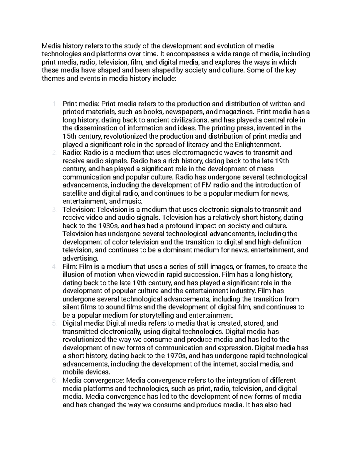 Intro to media history - Media history refers to the study of the ...