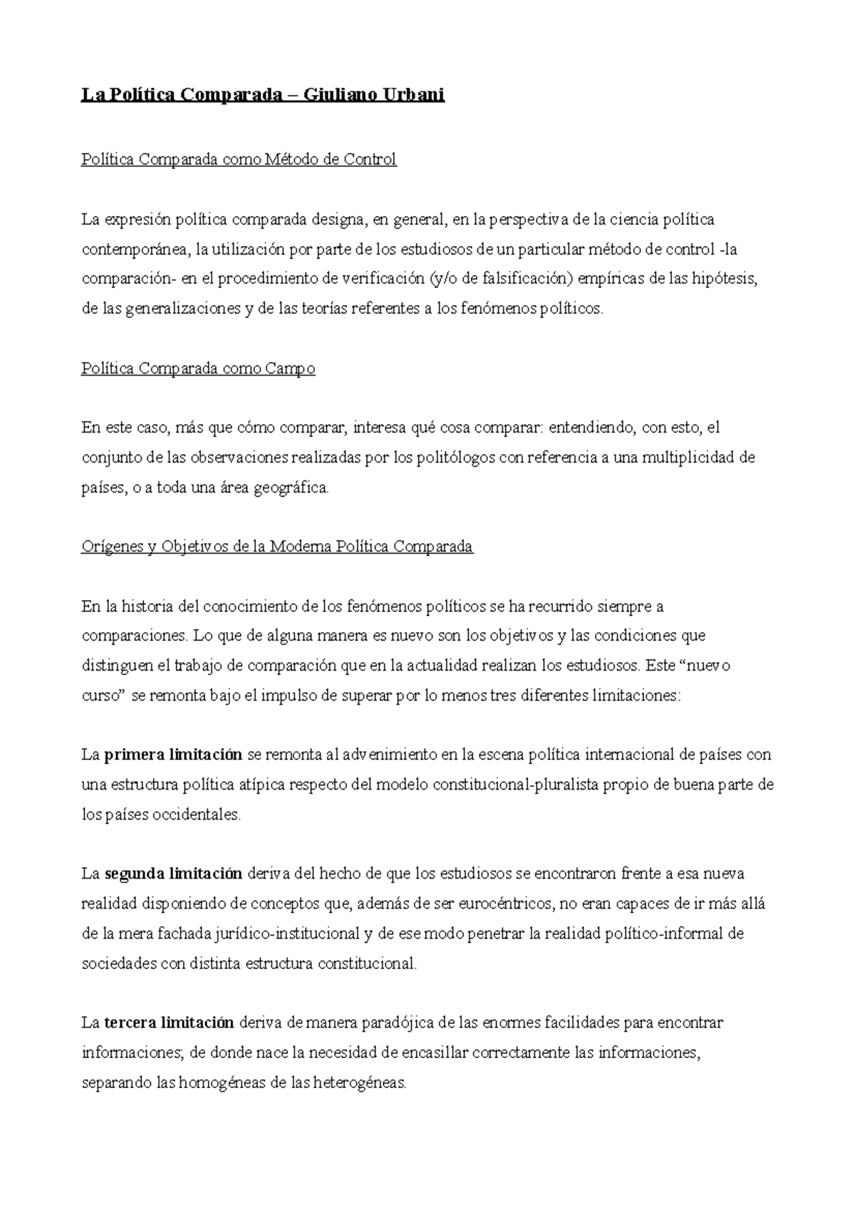 Unidad 1 - Urbani [162063 ] - La Política Comparada – Giuliano Urbani ...