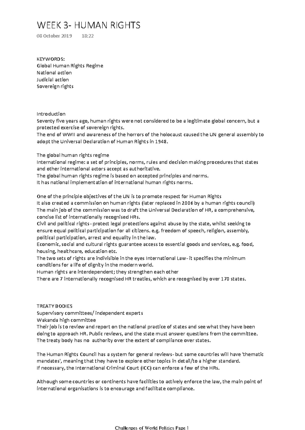 WEEK 3- Human Rights - KEYWORDS: Global Human Rights Regime National ...