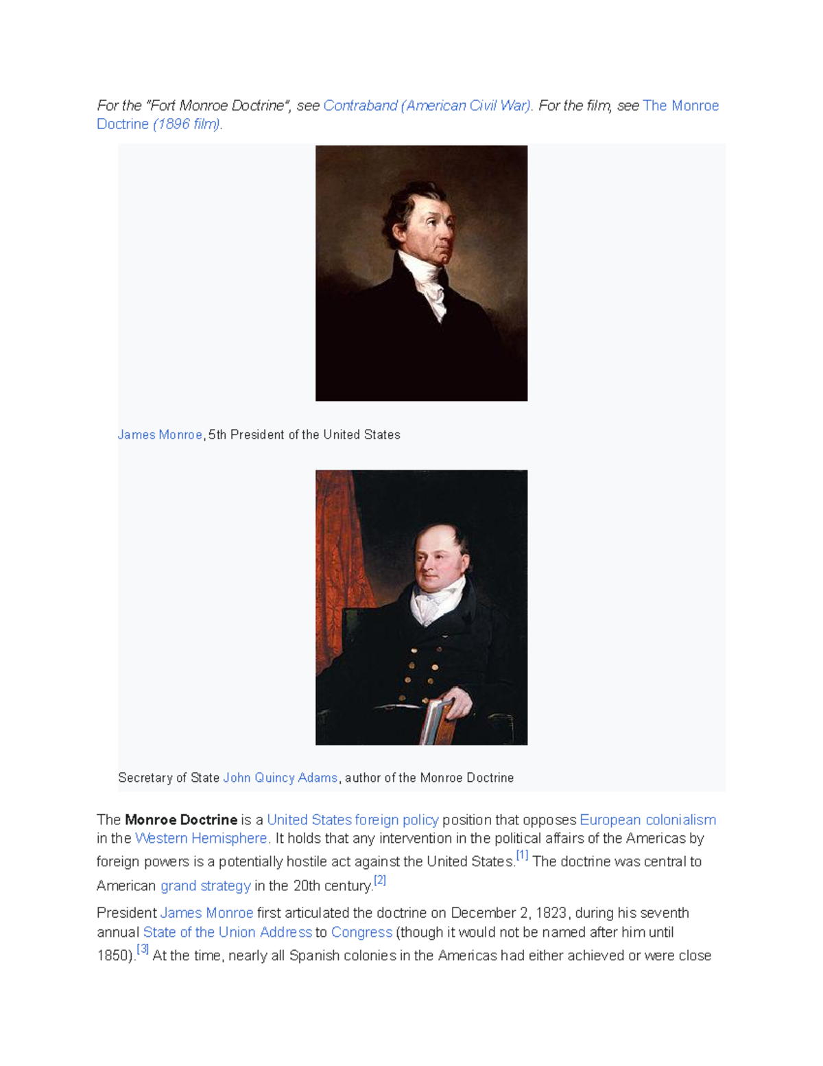 Monroe doctrine - Notes - For the "Fort Monroe Doctrine", see ...