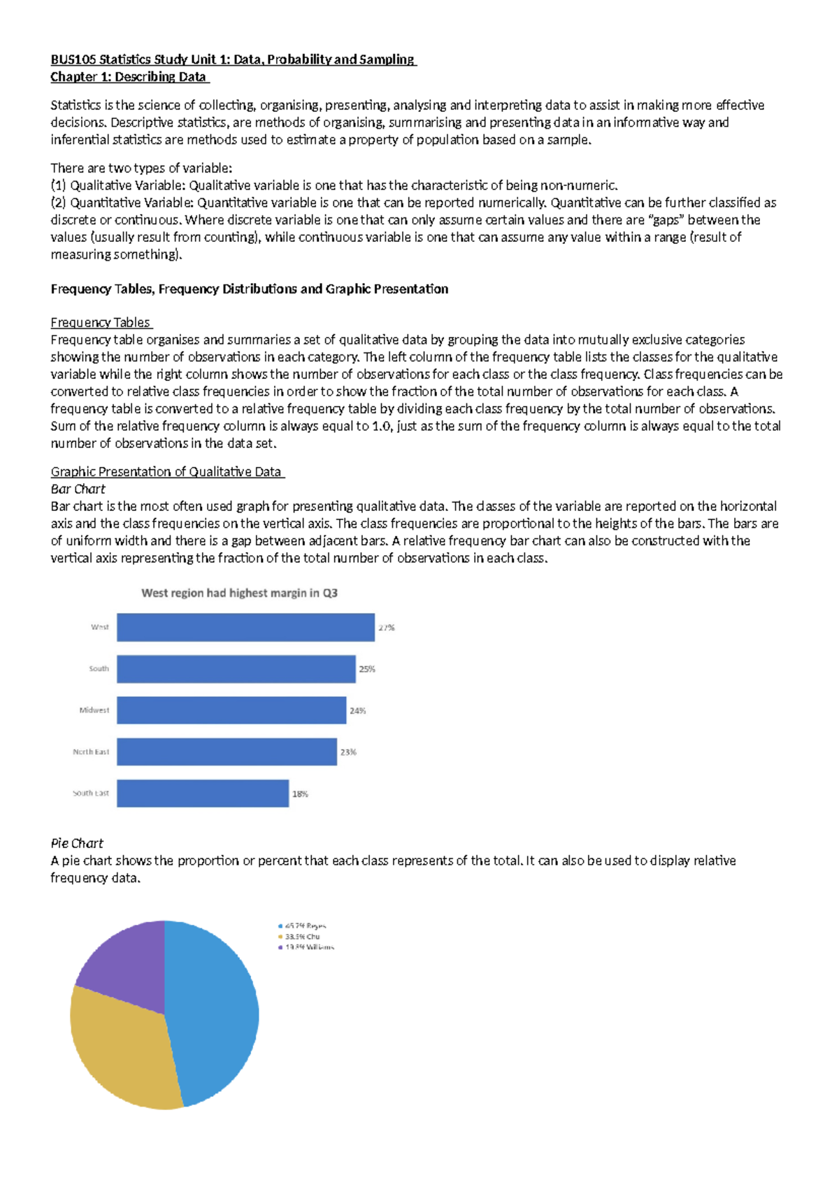 BUS Stats Notes - BUS105 Statistics Study Unit 1: Data, Probability and ...